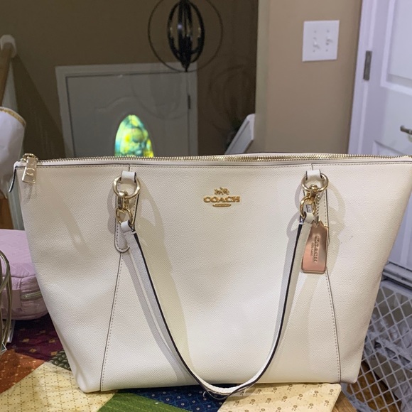 Coach | Bags | Coach Cream Tote Bag With Gold Accents | Poshmark